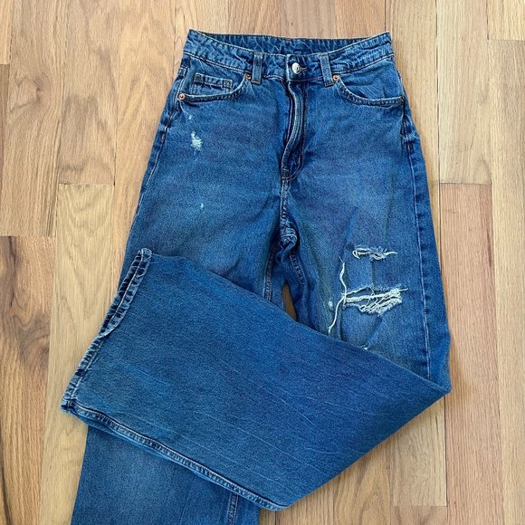 Divided | Jeans | Hm Wide Leg Distressed Denim Jeans 0 Cotton Us 2 ...